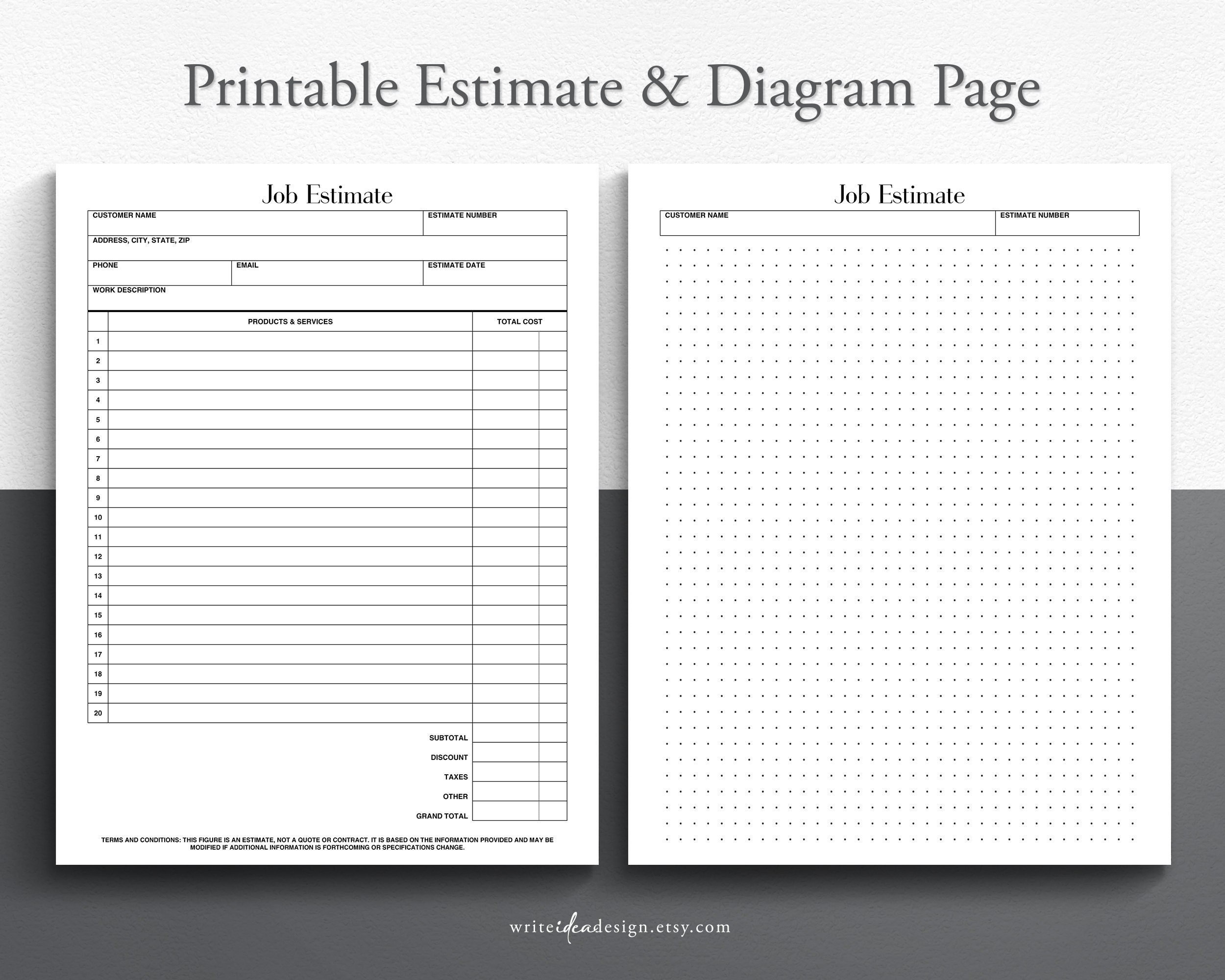 Printable Job Estimate Form, Business Proposal Template (PDF) - Etsy