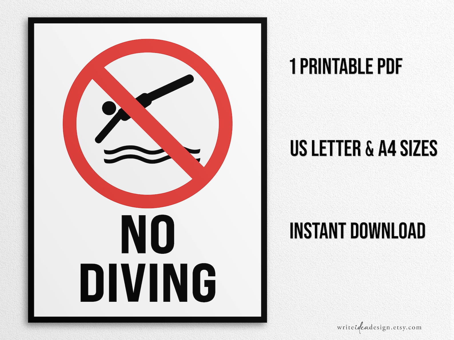 Printable No Diving Sign in US Letter and A4 Sizes Instant - Etsy