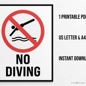 Printable No Diving Sign in US Letter and A4 Sizes, Instant Download PDF - Etsy