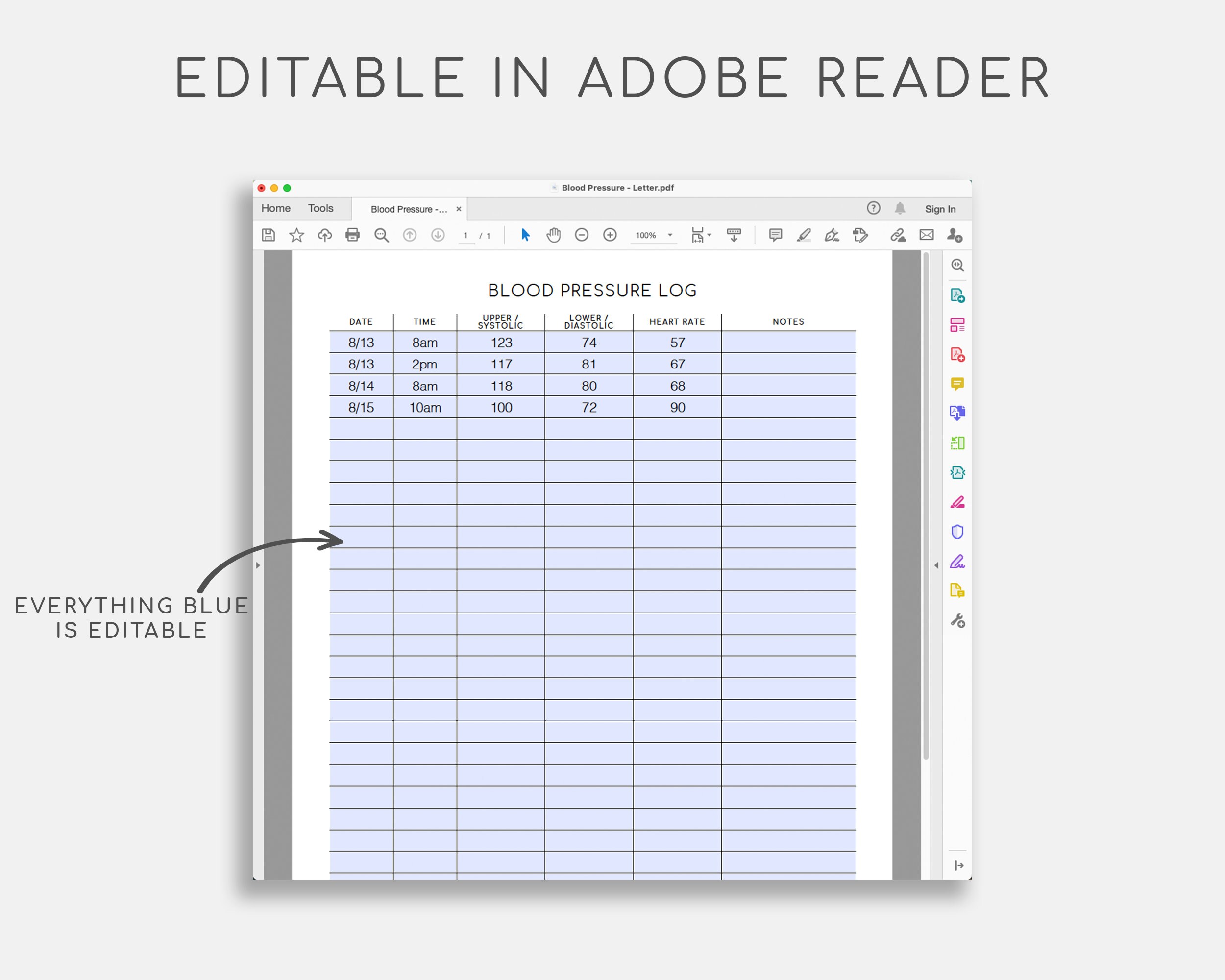 Blood Pressure Log Editable Printable. Blood Pressure Tracker. - Etsy