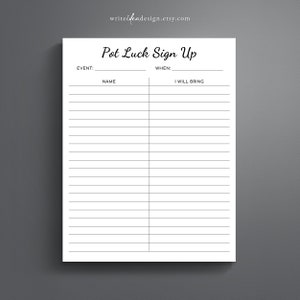 Minimalist Potluck Sign-up Sheet: Printable PDF (non-editable) - Etsy