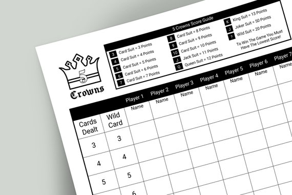 Five Crowns Score Card Printable