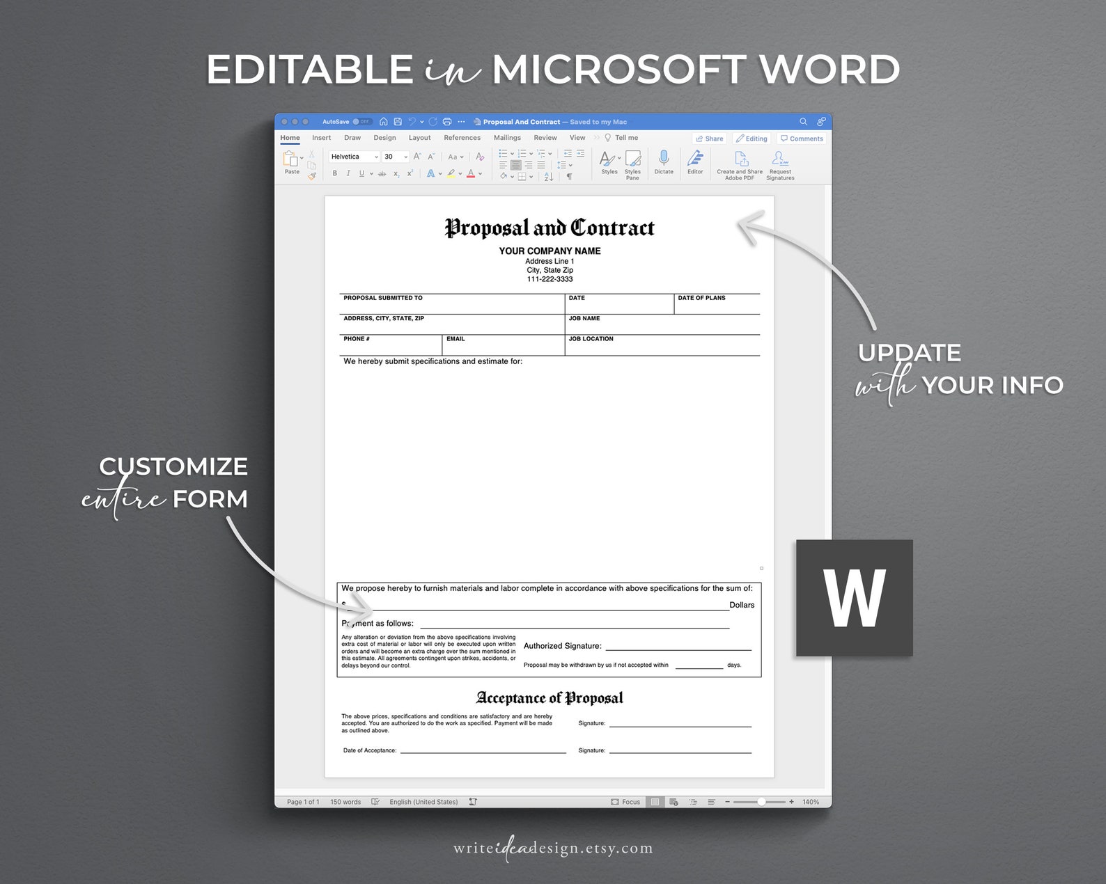 Contract Template. Pdf/google Docs/microsoft Word. Contract - Etsy