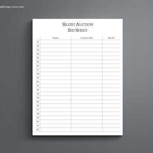 Editable Silent Auction Bid Sheet Template (PDF, Word, Google Docs) - Etsy