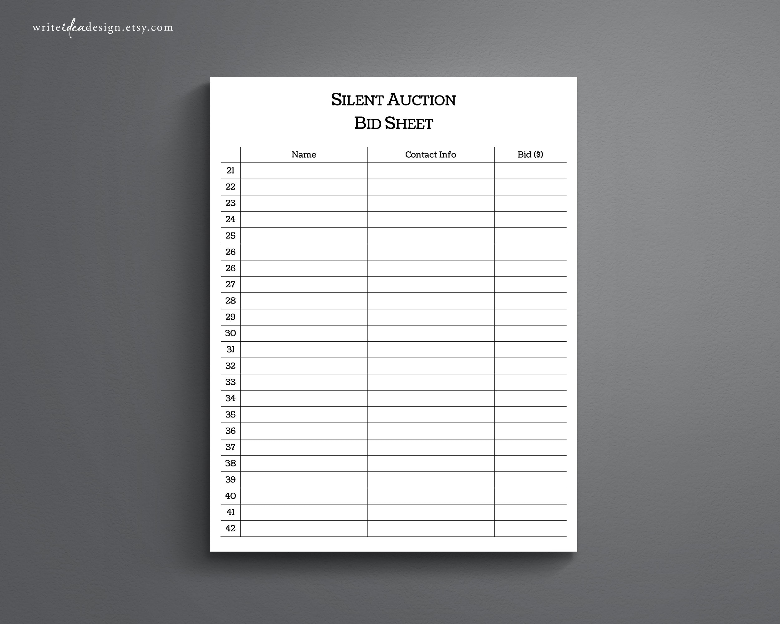 Free Printable Silent Auction Sheets
