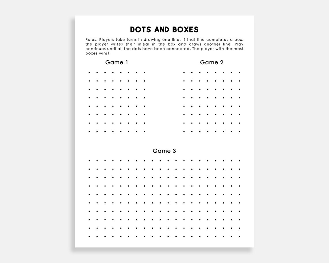 Dots and Boxes Printable Game. Dot Grid Printable Game. Pigs - Etsy UK