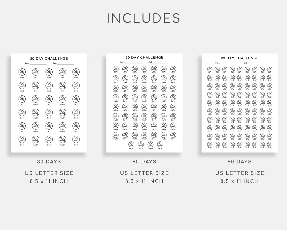 Quit Smoking Printable Challenge. Stop Smoking Tracker. | Etsy