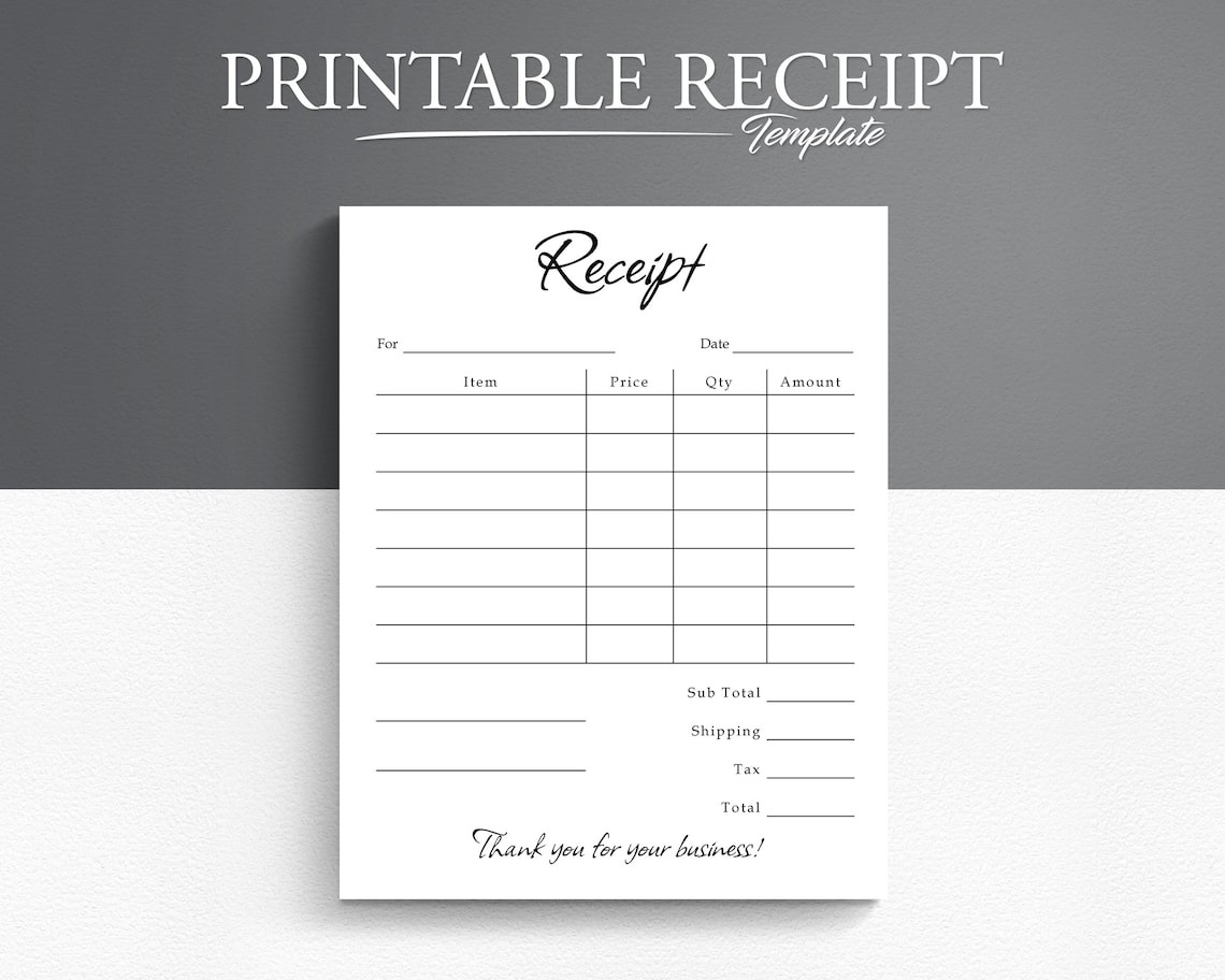 Printable Receipt Form. Small Business Receipt. Sales Receipt. - Etsy