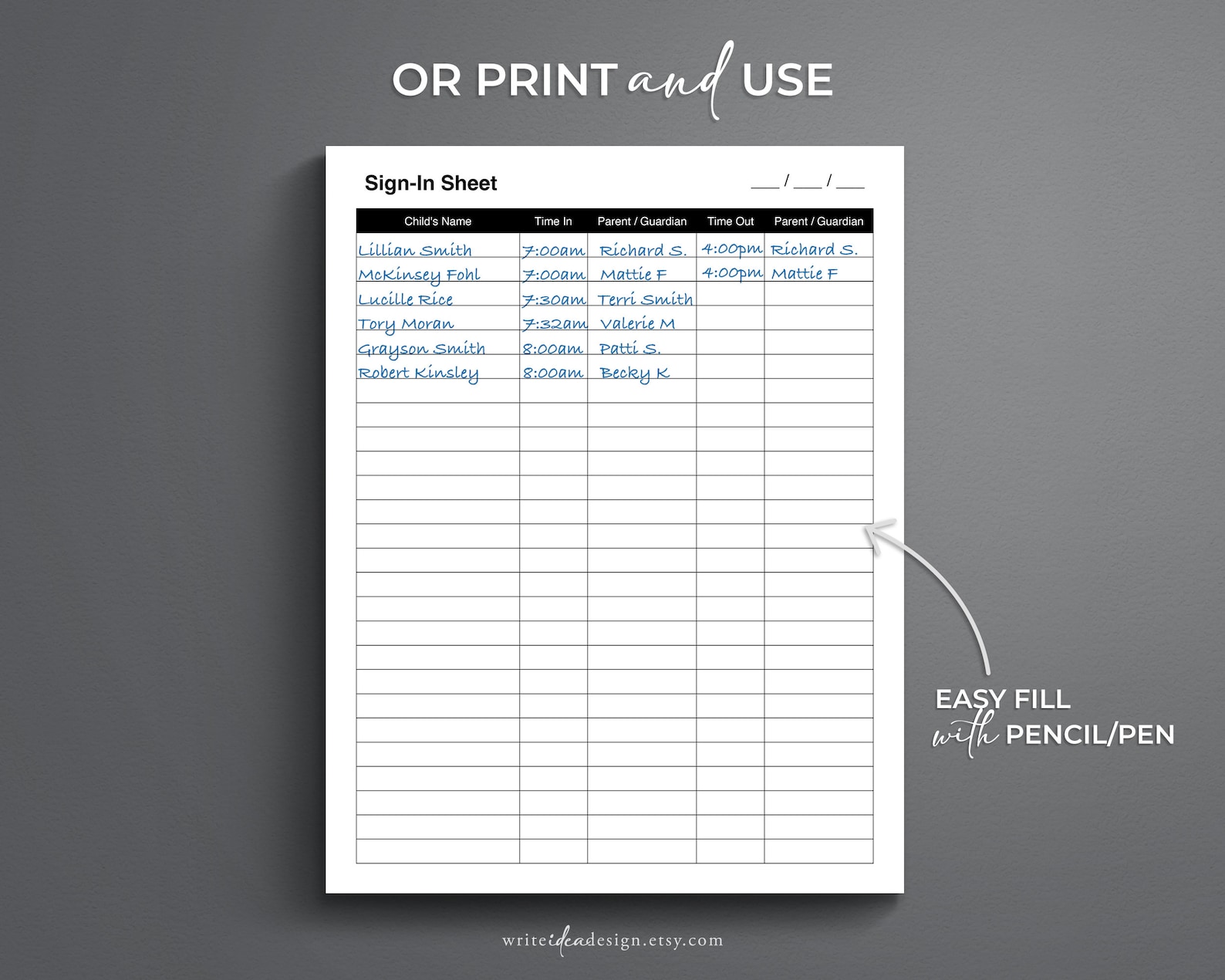Editable Childcare Sign in Sheet. Daycare Sign In. Nursery - Etsy