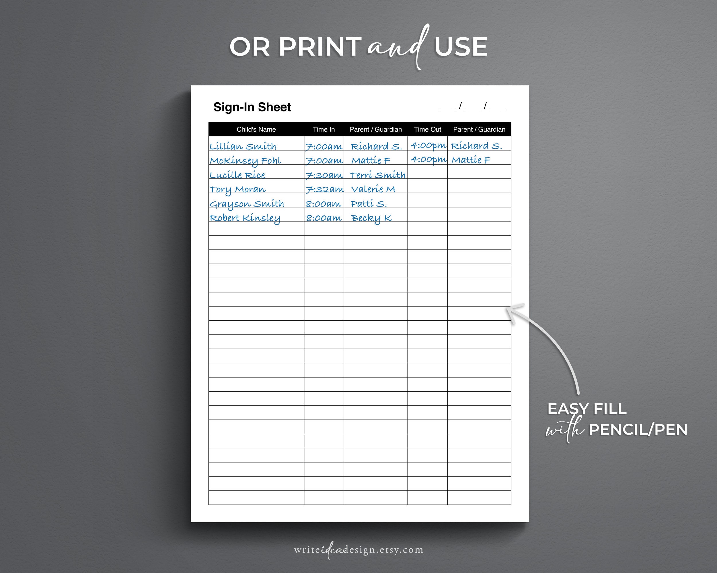 Editable Childcare Sign in Sheet. Daycare Sign In. Nursery - Etsy Australia