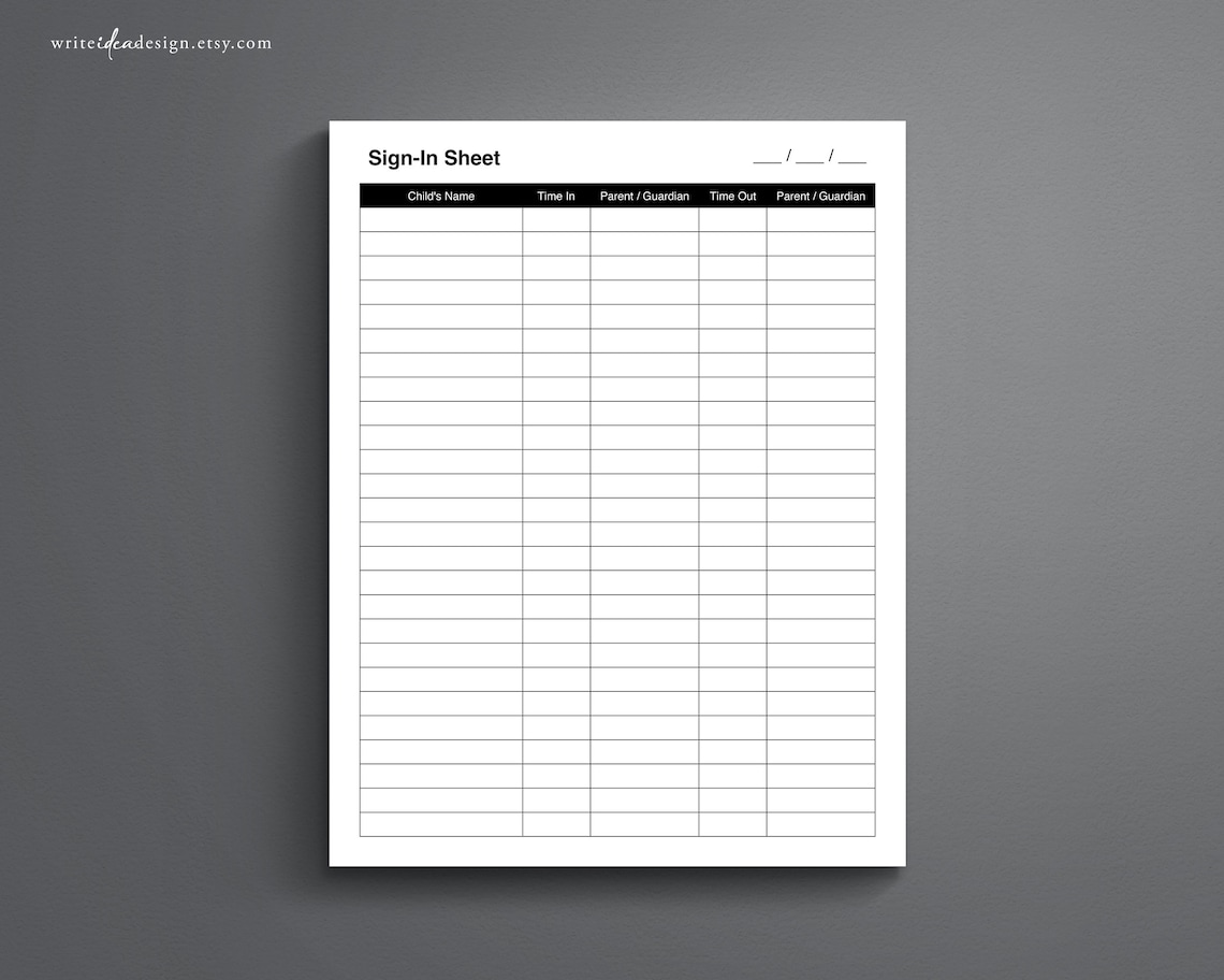 Editable Childcare Sign in Sheet. Daycare Sign In. Nursery Sign In ...