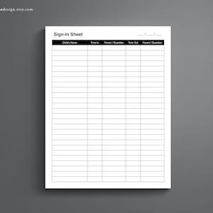 Editable Childcare Sign in Sheet. Daycare Sign In. Nursery Sign In ...