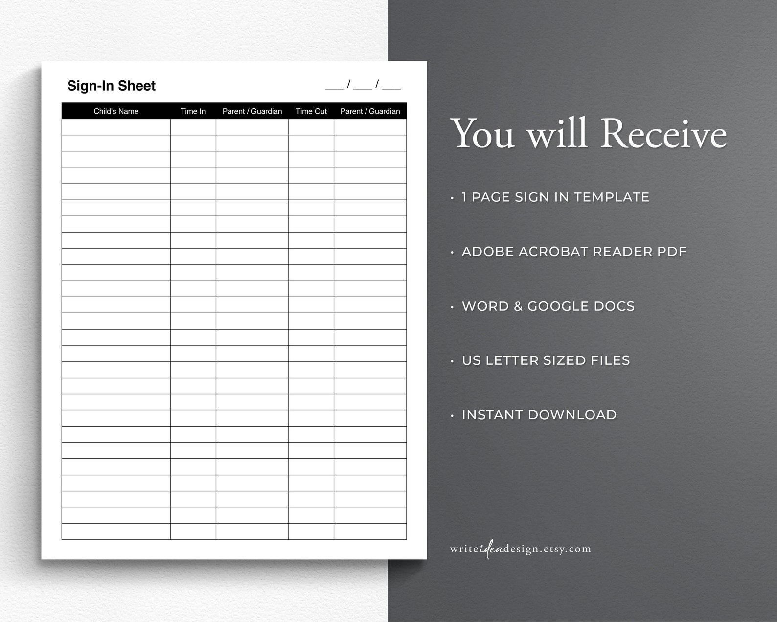 Editable Childcare Sign in Sheet. Daycare Sign In. Nursery Sign In ...