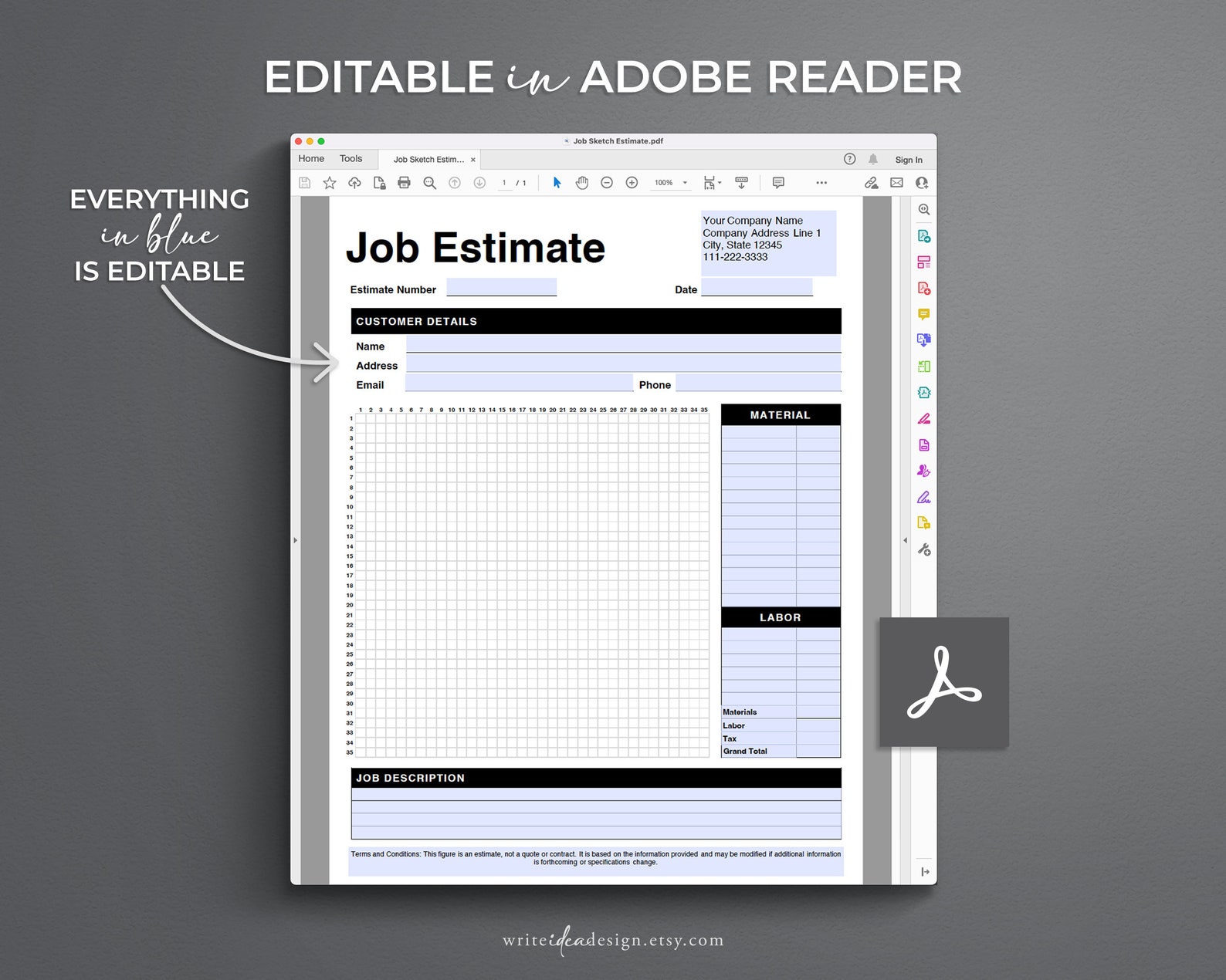 Job Sketch Estimate Form | Editable Estimate Template | Printable ...