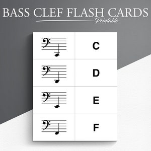 Printable Music Note Flash Cards. Bass Clef. Learning to Read - Etsy