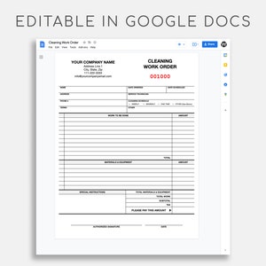 Cleaning Work Order. Pdf/google Docs/microsoft Word. Cleaning - Etsy