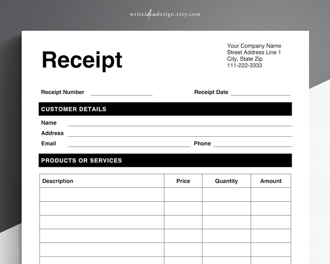 Receipt Template. Pdf/google Docs/microsoft Word. Receipt Form ...
