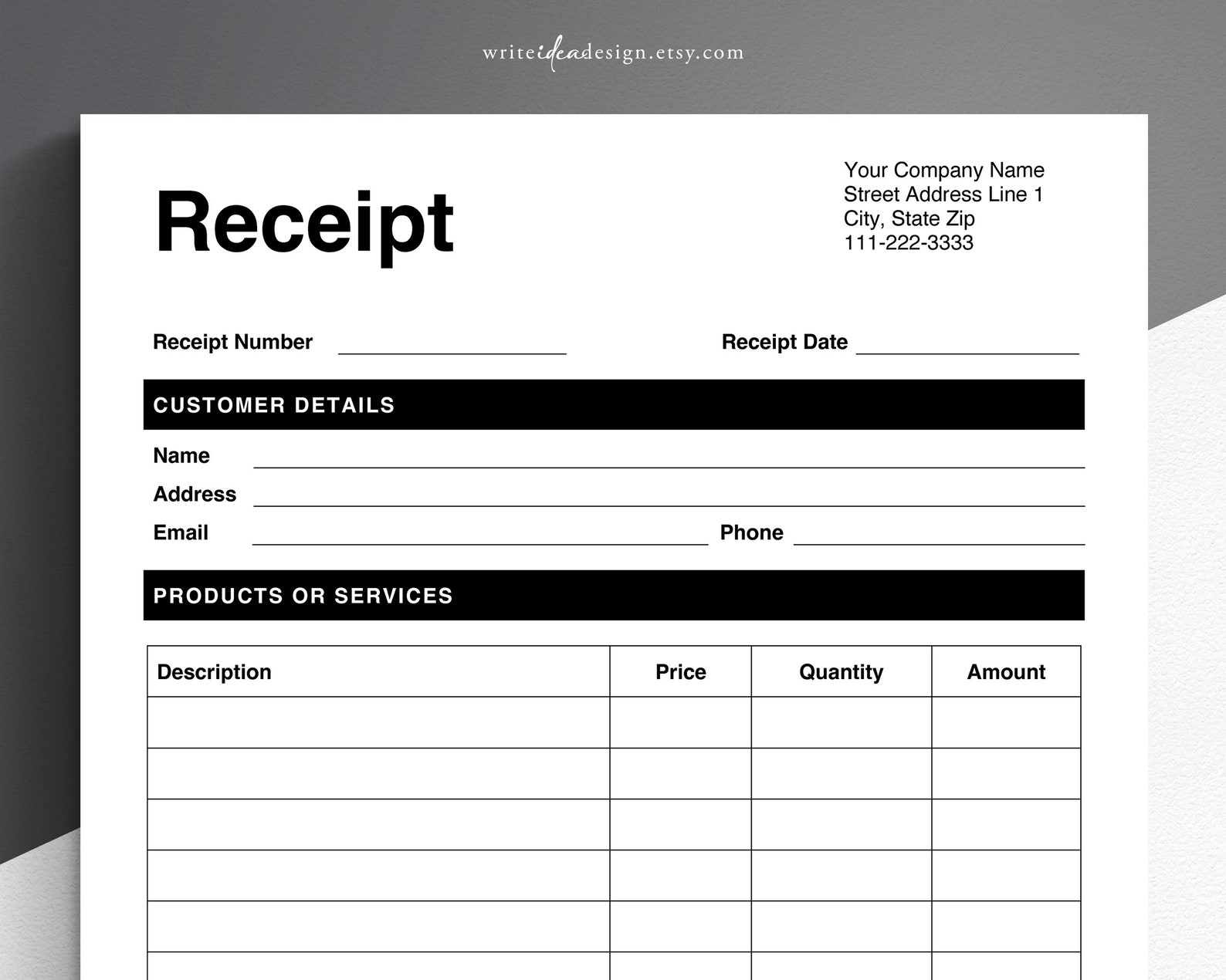 Receipt Template. Pdf/google Docs/microsoft Word. Receipt - Etsy