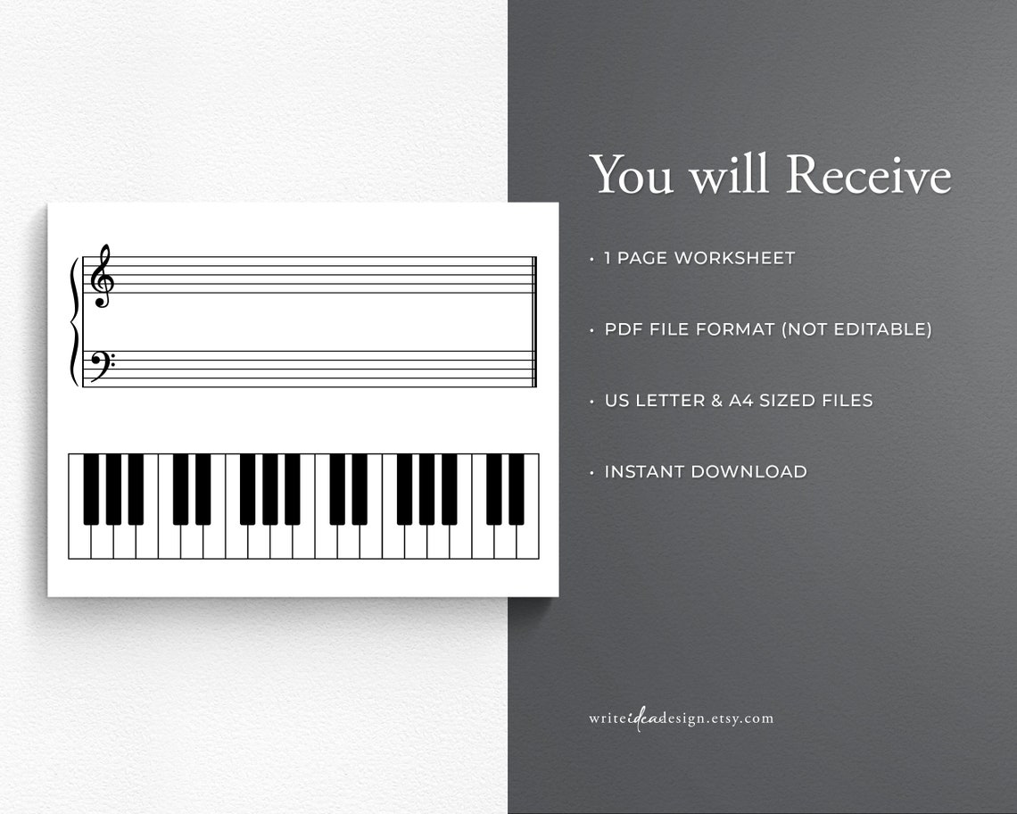 Piano & Music Staff Worksheet: Large Print, US Letter/a4 (digital ...
