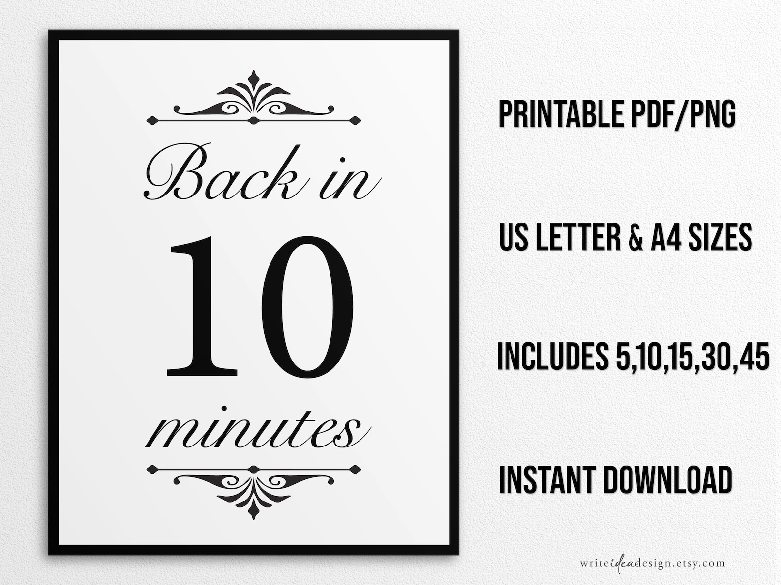 Printable Back in X Minutes Sign: Office, Retail (PNG/PDF) - Etsy