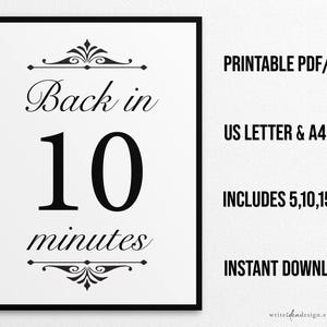 Printable Back in X Minutes Sign: Office, Retail (PNG/PDF) - Etsy