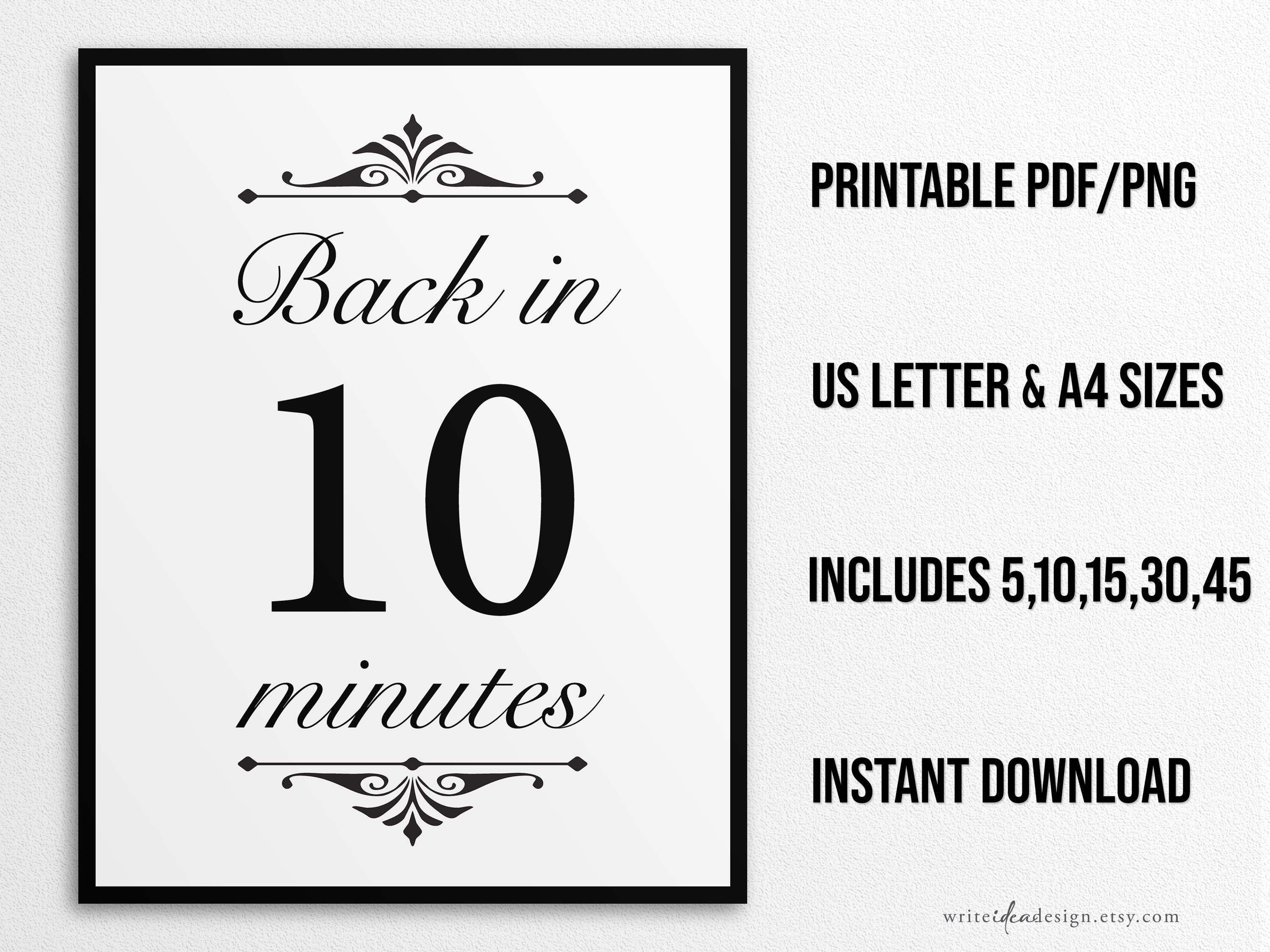 Printable Back in X Minutes Sign: Office, Retail (PNG/PDF) - Etsy
