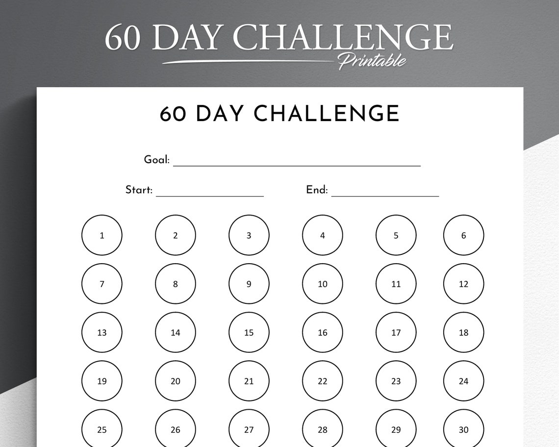 60 Day Challenge Printable. 60 Day Goal Tracker. Habit Tracker. - Etsy