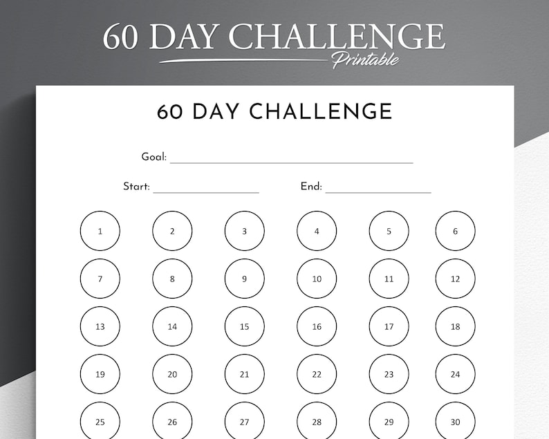 60 Day Challenge Printable. 60 Day Goal Tracker. Habit - Etsy