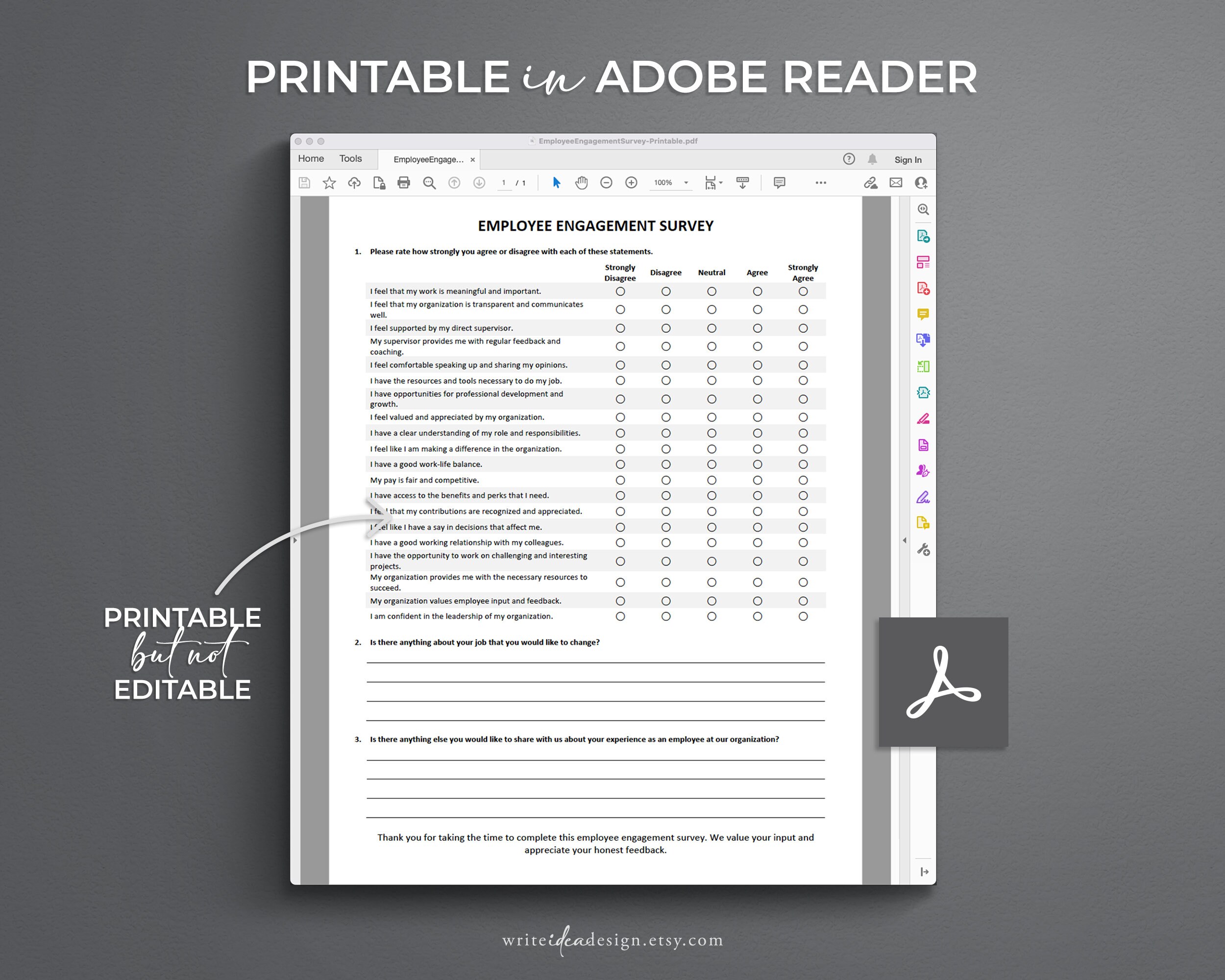 Employee Engagement Survey Template: HR Feedback (printable Pdf/word ...
