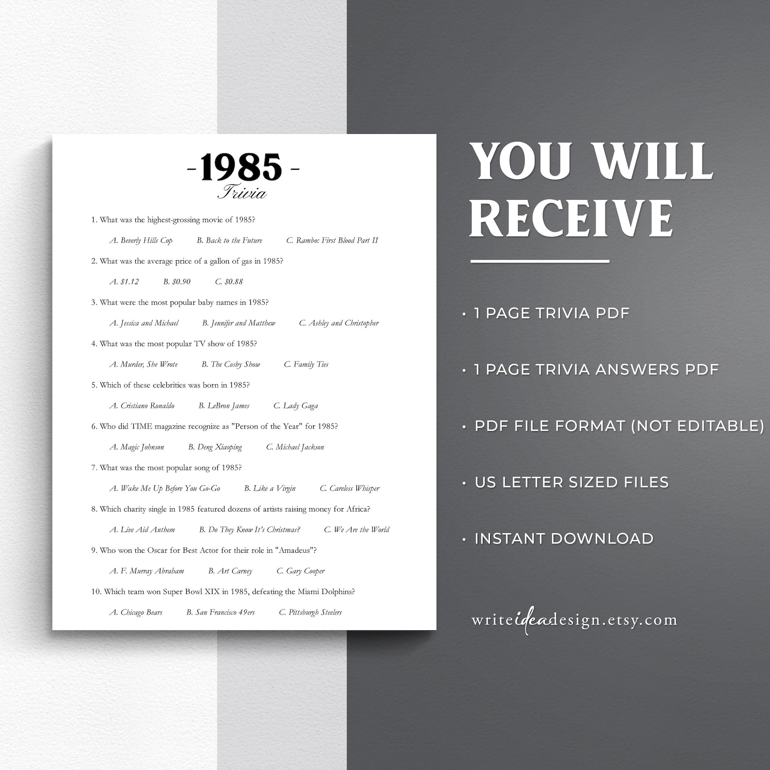 1985 Trivia Game: Retro 80s Party Quiz (printable PDF) - Etsy