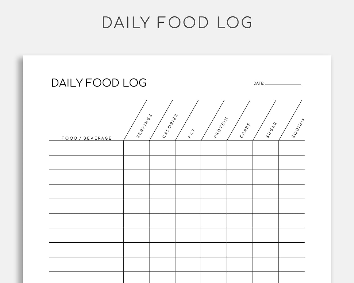 Daily Food Log. Food Tracker. Food Journal. Food Diary. Food Log. Meal ...