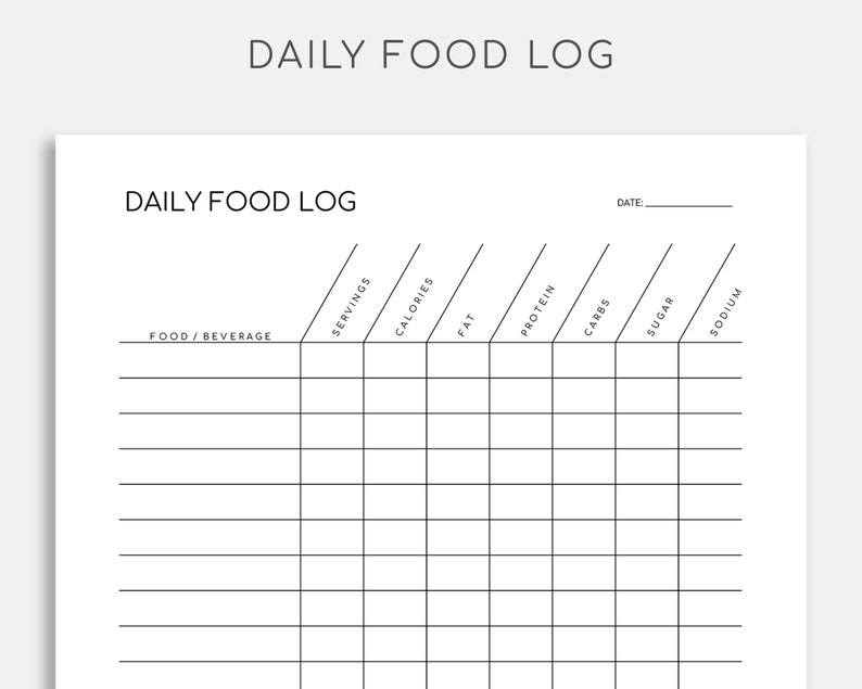 Daily Food Log. Food Tracker. Food Journal. Food Diary. Food Log. Meal ...