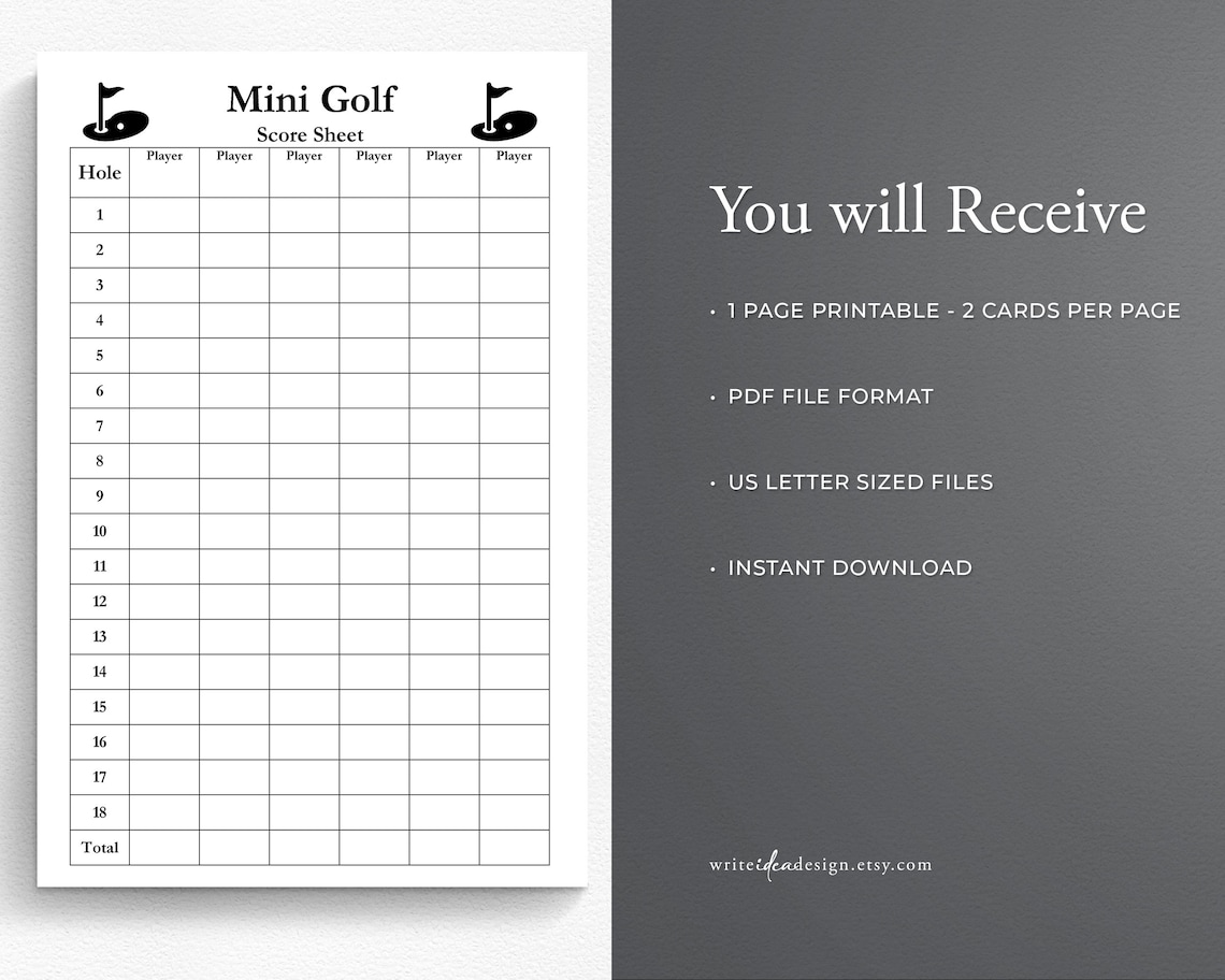 Printable Mini Golf Score Sheet - PDF Format | 2 per Page | Miniature ...