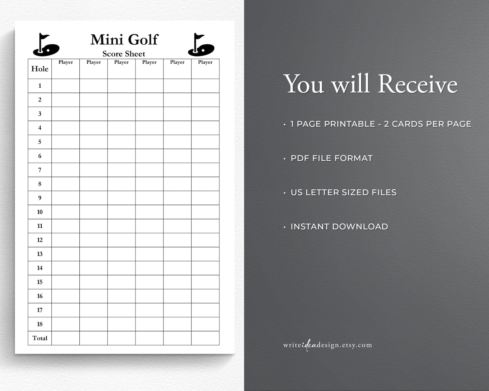 Printable Mini Golf Score Sheet PDF Format 2 per Page Miniature Golf ...