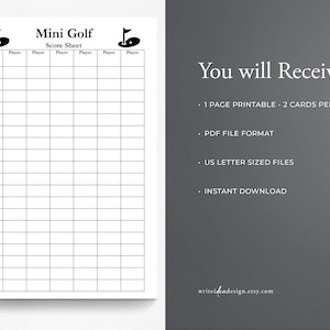 Printable Mini Golf Score Sheet - PDF Format | 2 per Page | Miniature ...
