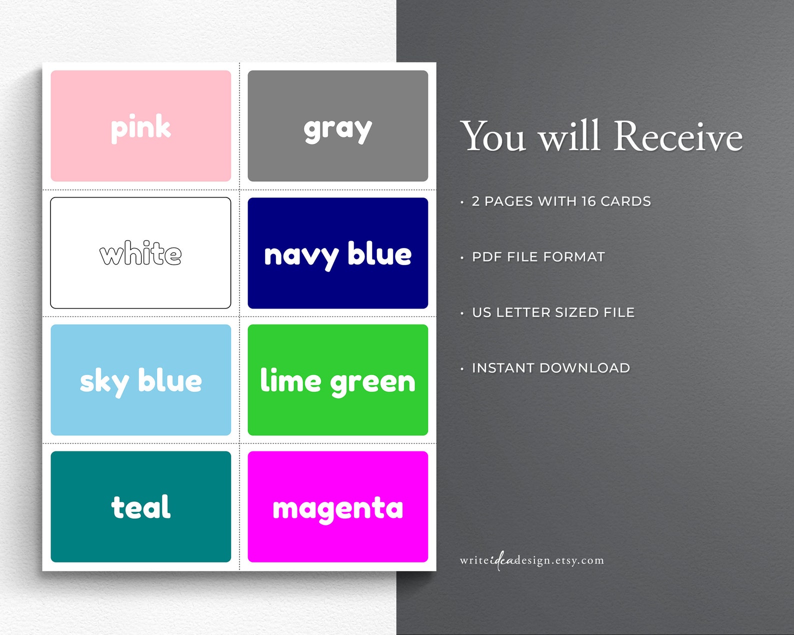 Printable Color Flash Cards. Printable Color Name Flash Cards. - Etsy