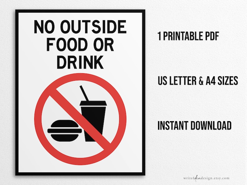 Printable No Outside Food Signs in US Letter and A4 Sizes, Instant ...