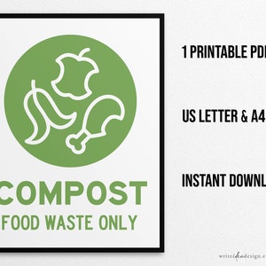 Printable Compost Food Waste Only Sign in US Letter and A4 Sizes ...