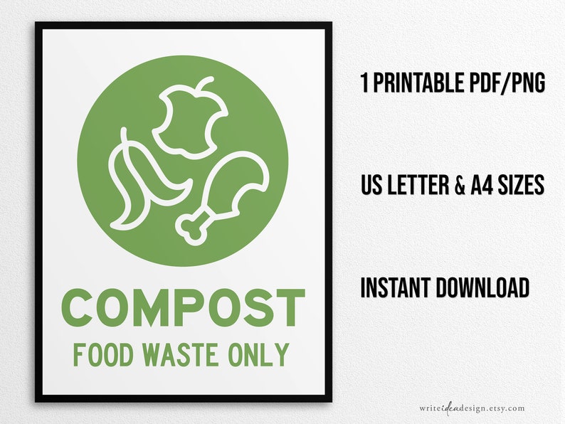 Printable Compost Food Waste Only Sign in US Letter and A4 - Etsy