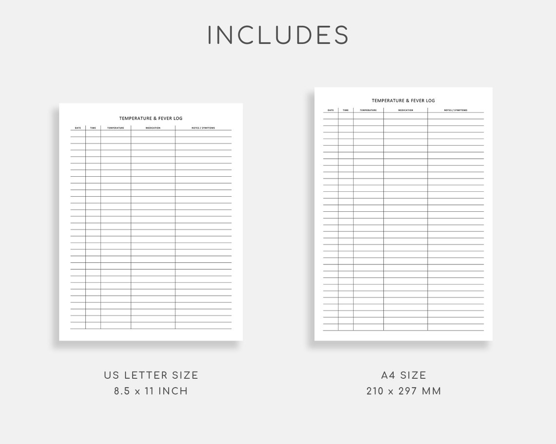 Temperature & Fever Log. Fever Chart. Sick Child Log. Sick | Etsy