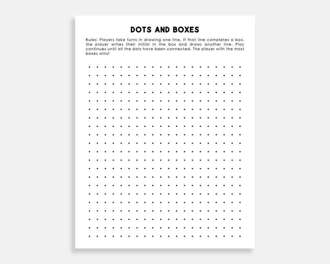 Dots and Boxes Printable Game. Dot Grid Printable Game. Pigs | Etsy