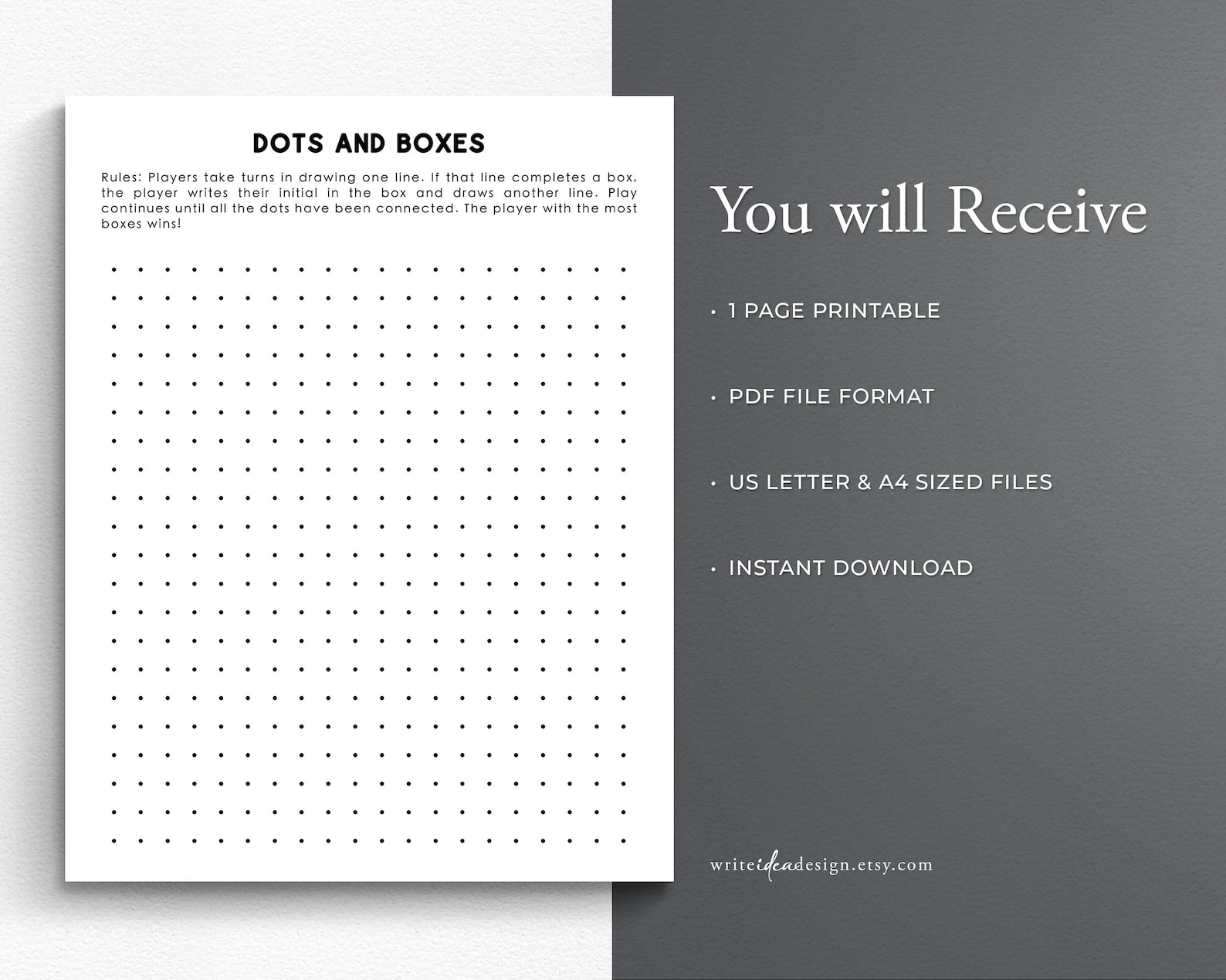 Dots and Boxes Printable Game. Dot Grid Printable Game. Pigs - Etsy