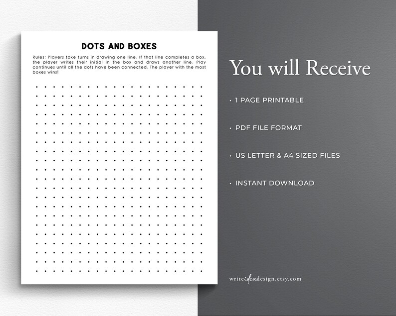 Dots and Boxes Printable Game. Dot Grid Printable Game. Pigs - Etsy