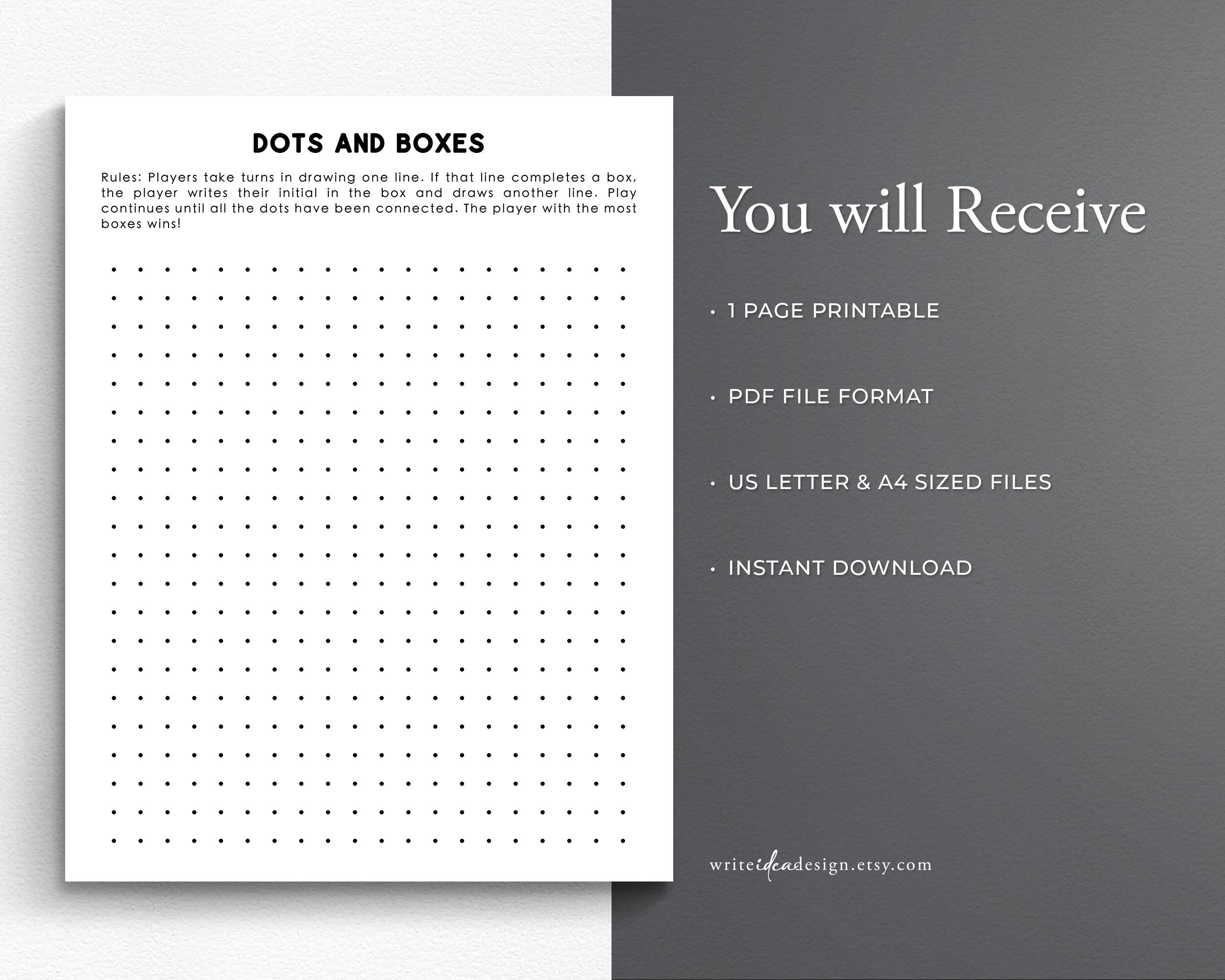 Dots and Boxes Printable Game. Dot Grid Printable Game. Pigs - Etsy