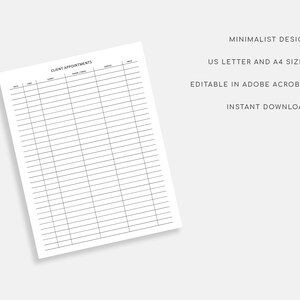 Client Appointment Tracker. Printable Appointment Log. - Etsy