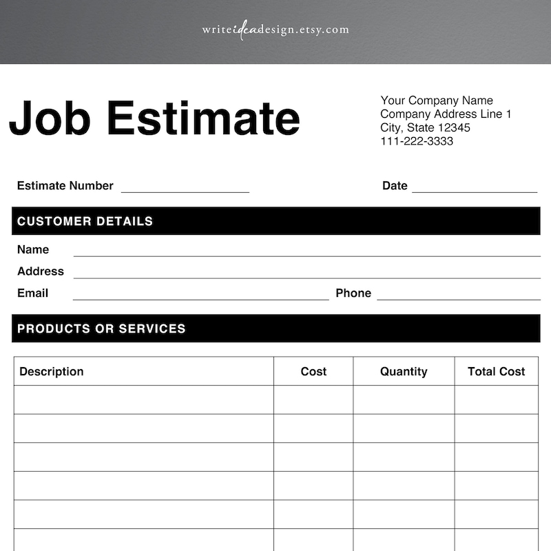 Job Estimate Template - Etsy