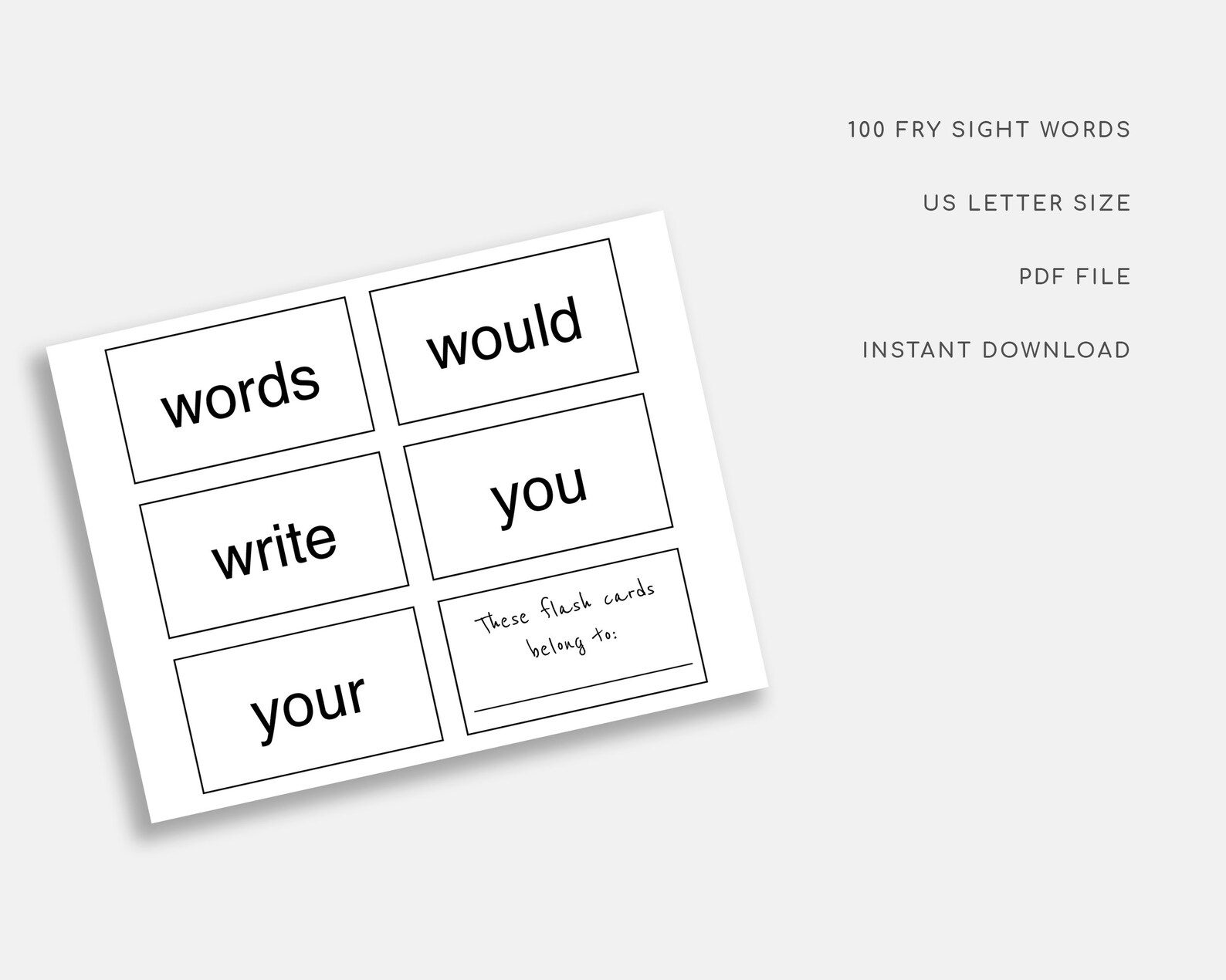 100 Sight Words Printable Flash Card. Preschool Sight Words. - Etsy