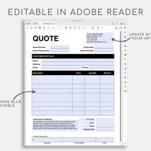 Quote Template. Pdf/google Docs/microsoft Word. Quote Form. - Etsy