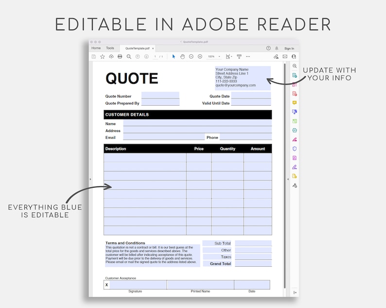 Quote Template. Pdf/google Docs/microsoft Word. Quote Form. - Etsy