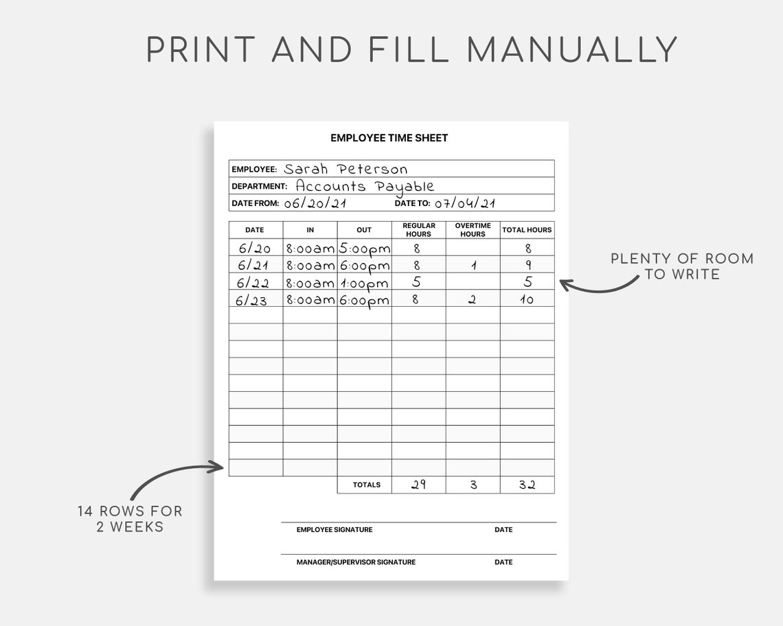 Employee Timesheet. Editable Timesheet. Printable Timesheet. - Etsy